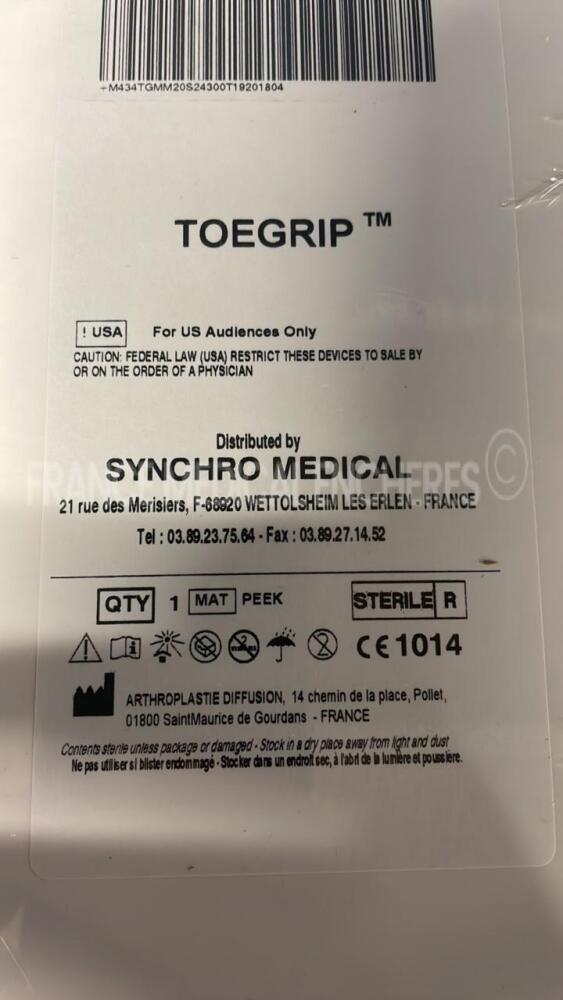 Synchro Medical Toegrip Implant Medium MM20 original box never used - 3