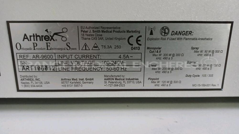 Lot of 1 x Arthrex Orthopedic Procedure Electrosurgical System AR-9600 ...