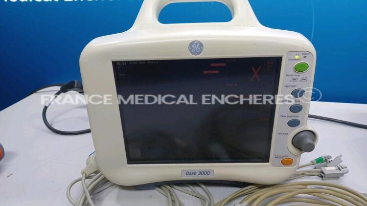 lot of 2 x GE Patient Monitor Dash 3000 - w/ ECG Leads and SPO2 Sensors ...